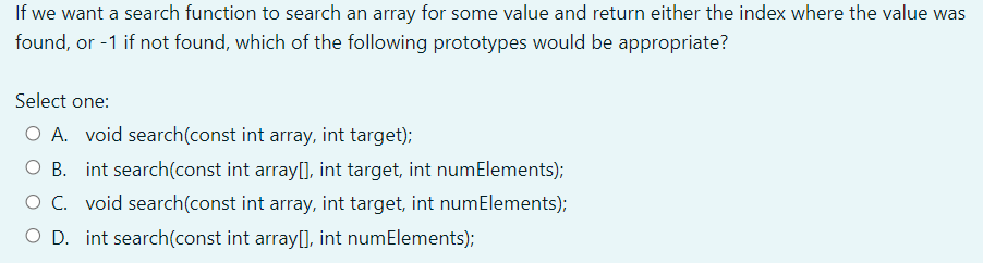 Solved If we want a search function to search an array for | Chegg.com