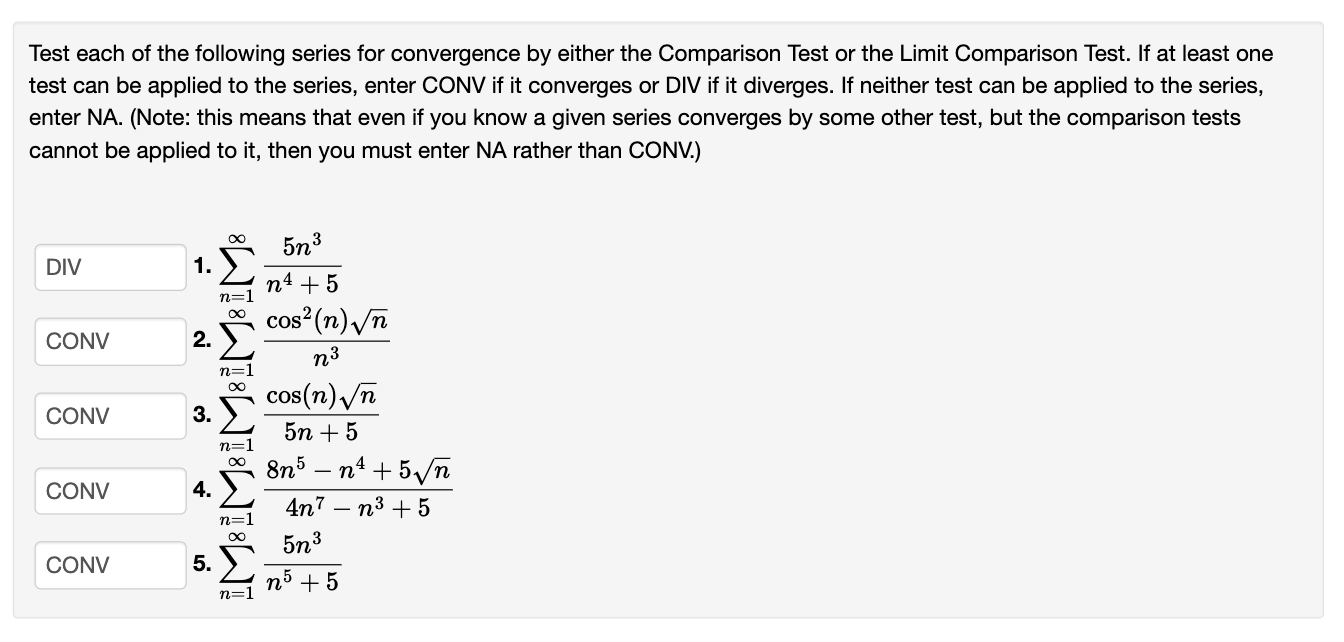 Solved Test each of the following series for convergence by | Chegg.com