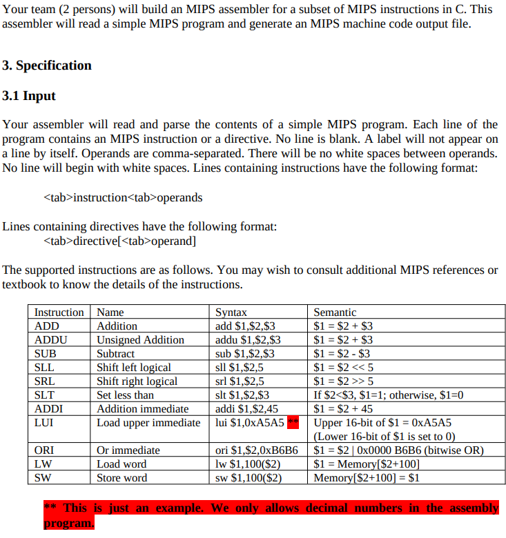 Solved Your team ( 2 persons) will build an MIPS assembler | Chegg.com Solved Your team ( 2 persons) will build an MIPS assembler | Chegg.com