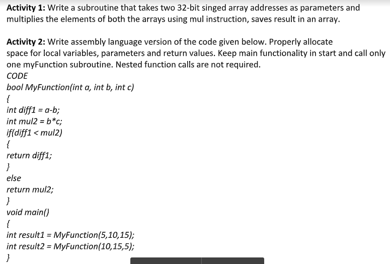Solved Activity 1 Write A Subroutine That Takes Two 32 Bit