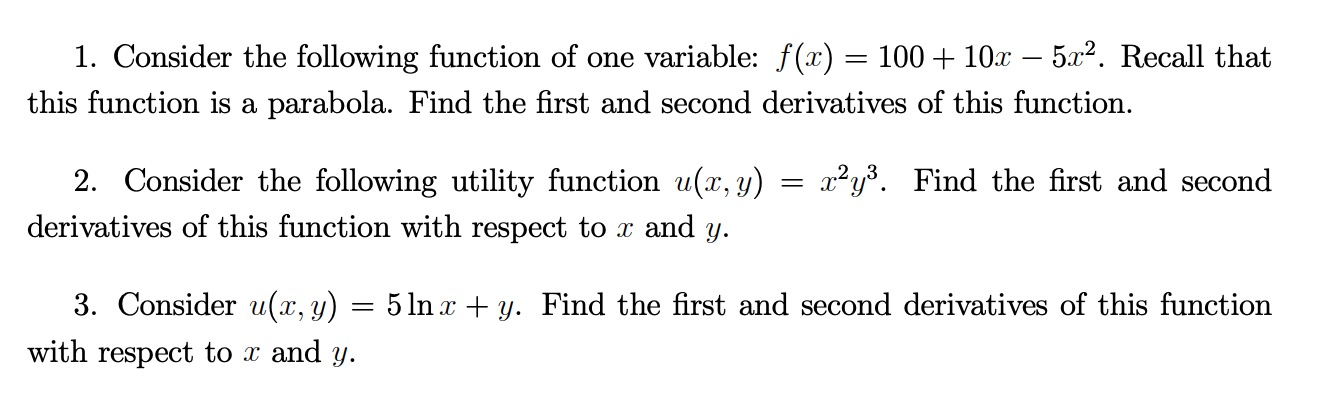 Solved 1. Consider the following function of one variable: | Chegg.com
