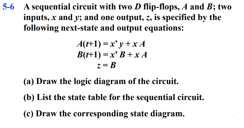 Solved 5-6 A sequential circuit with two D flip-flops, A and | Chegg.com