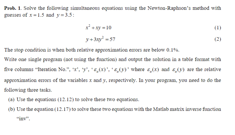 Solved Prob. 1. Solve the following simultaneous equations | Chegg.com
