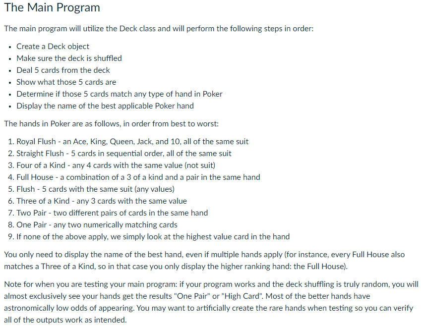 Solved C++ Must have 5 files: 1. PlayingCard.h, 2. | Chegg.com