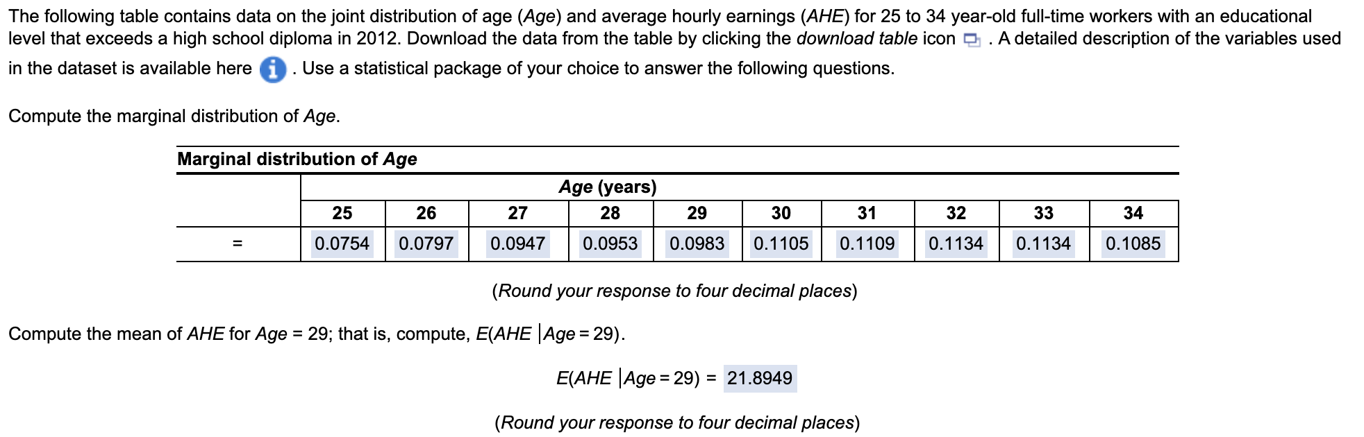 Solved The Following Table Contains Data On The Joint