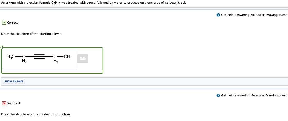 Solved An alkyne with molecular formula C6H10 was treated | Chegg.com