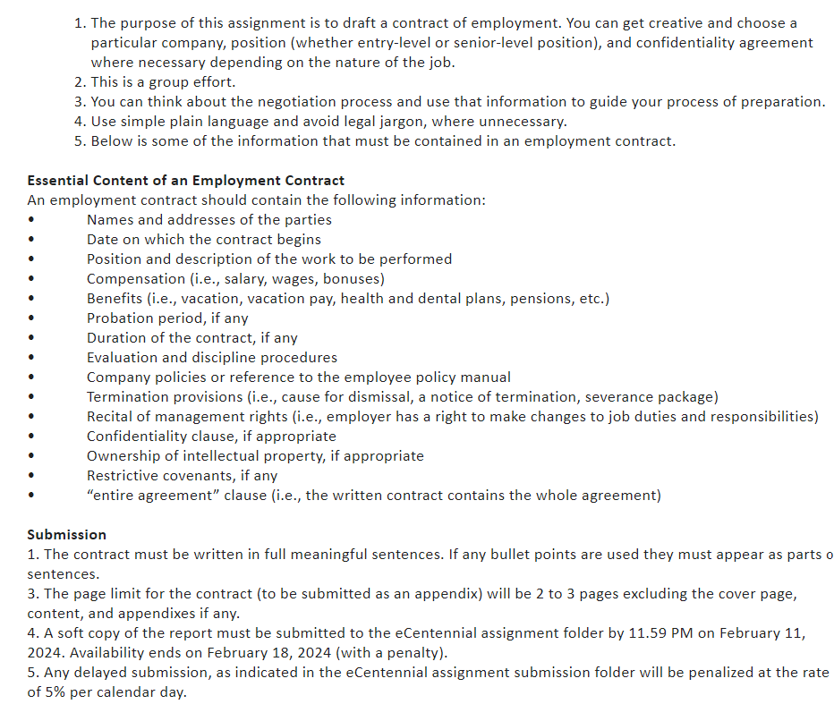 Solved The purpose of this assignment is to draft a contract | Chegg.com