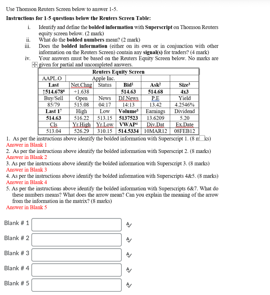 Use Thomson Reuters Screen below to answer 1-5. | Chegg.com