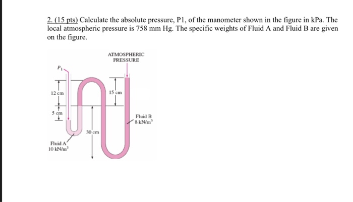 Solved 2. (15 pts) Calculate the absolute pressure, P1, of | Chegg.com