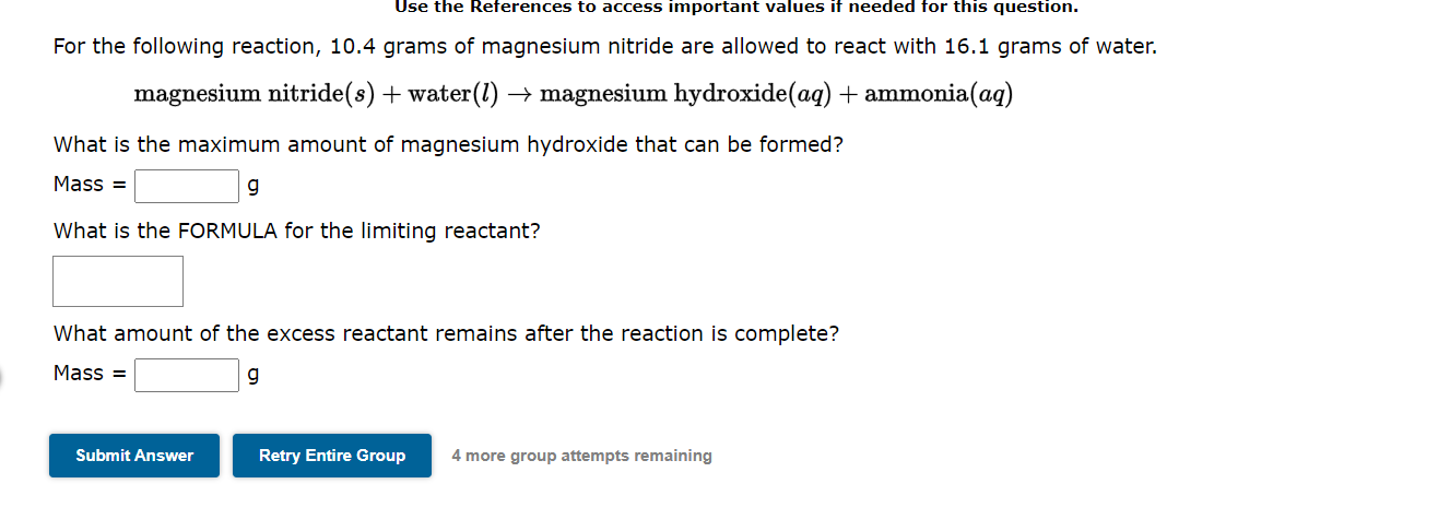 Solved For the following reaction, 10.4 grams of magnesium | Chegg.com