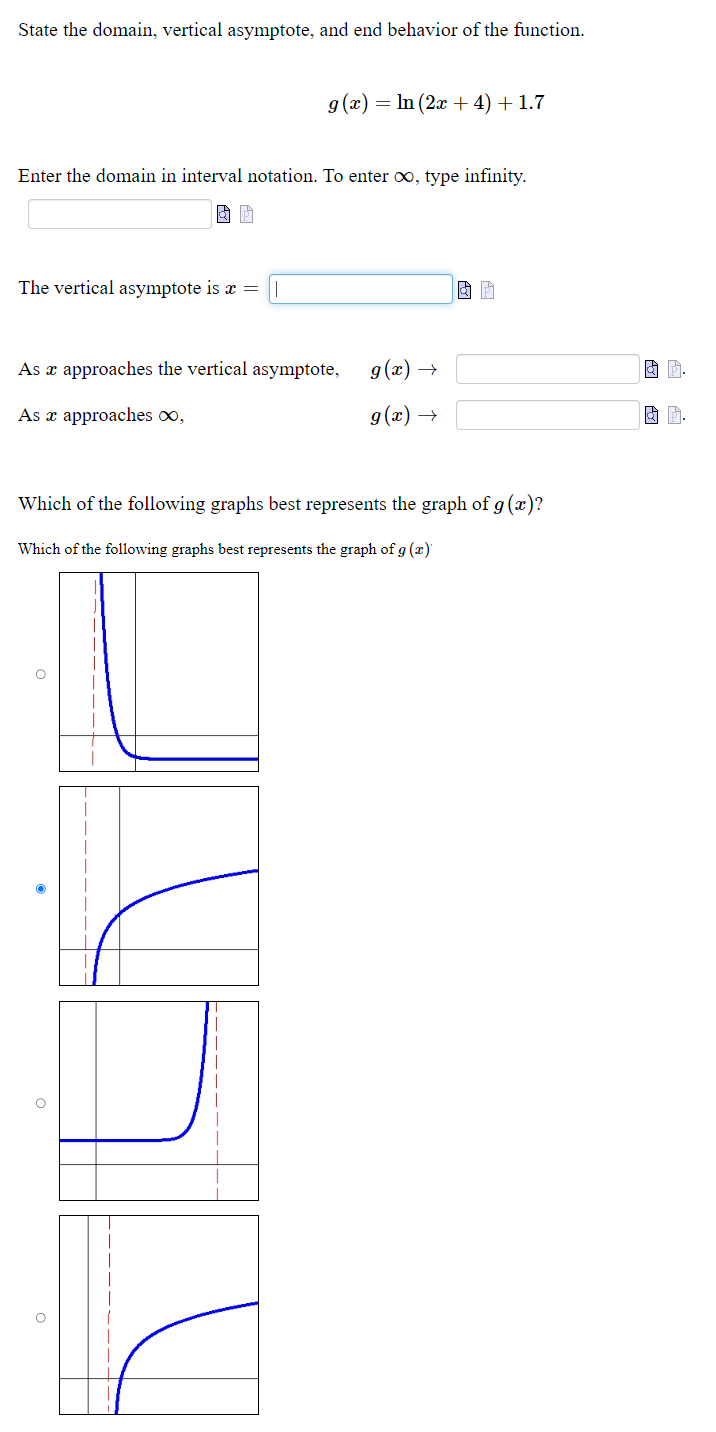 Solved State The Domain Vertical Asymptote And End