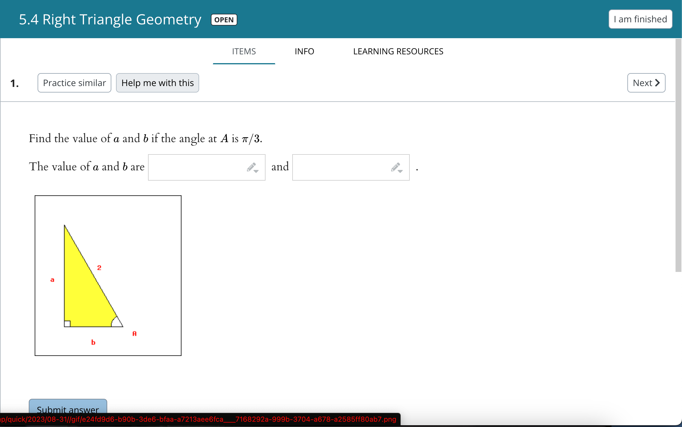 Solved Find The Value Of A And B If The Angle At A Is π 3