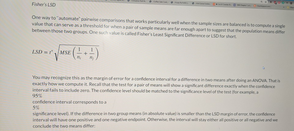 Solved Fisher's LSD One way to "automate" pairwise | Chegg.com