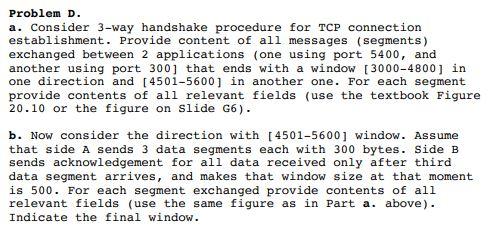 Problem D. a. Consider 3-way handshake procedure for | Chegg.com