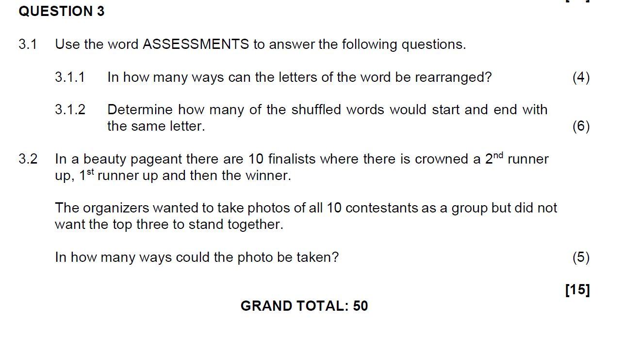 Solved QUESTION 3 3.1 Use the word ASSESSMENTS to answer the | Chegg.com
