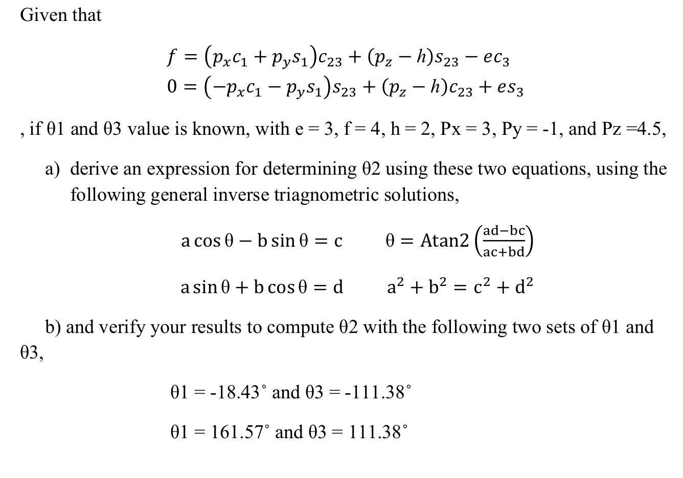 For Robotics Class, Inverse Kinematics, C23 is | Chegg.com