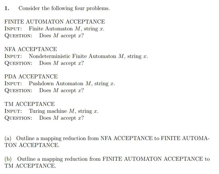 Solved 1. Consider the following four problems. FINITE | Chegg.com