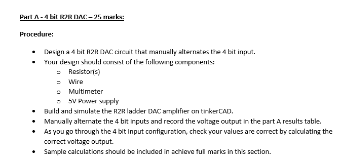 Part A-4 bit R2R DAC – 25 marks: Procedure: • Design | Chegg.com
