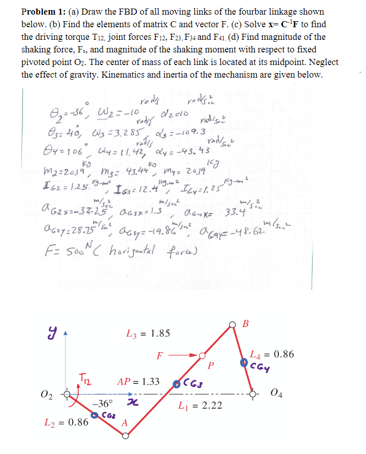 Solved Problem 1: (a) Draw the FBD of all moving links of | Chegg.com