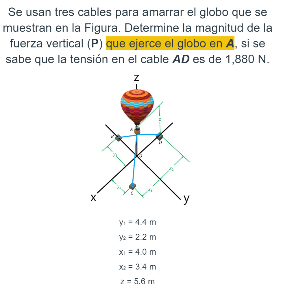 Solved Se usan tres cables para amarrar el globo que se | Chegg.com Solved Se usan tres cables para amarrar el globo que se | Chegg.com