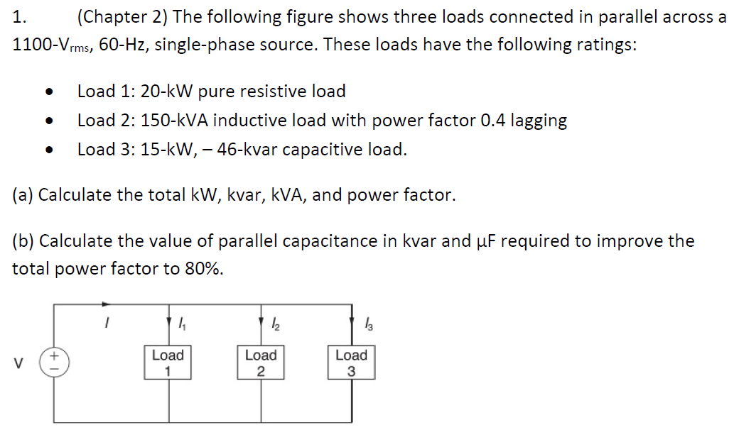 Solved 1. (Chapter 2) The following figure shows three loads | Chegg.com