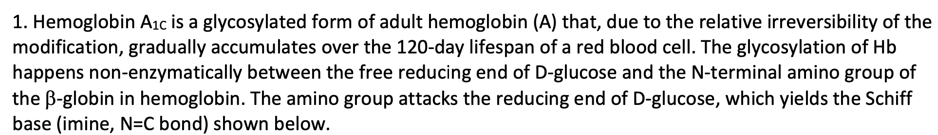 Solved 1. Hemoglobin A1c is a glycosylated form of adult | Chegg.com