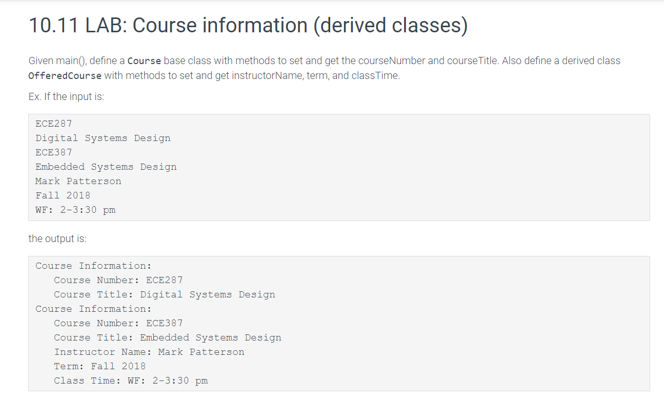 Solved: 10.11 LAB: Course Information (derived Classes) Gi... | Chegg.com