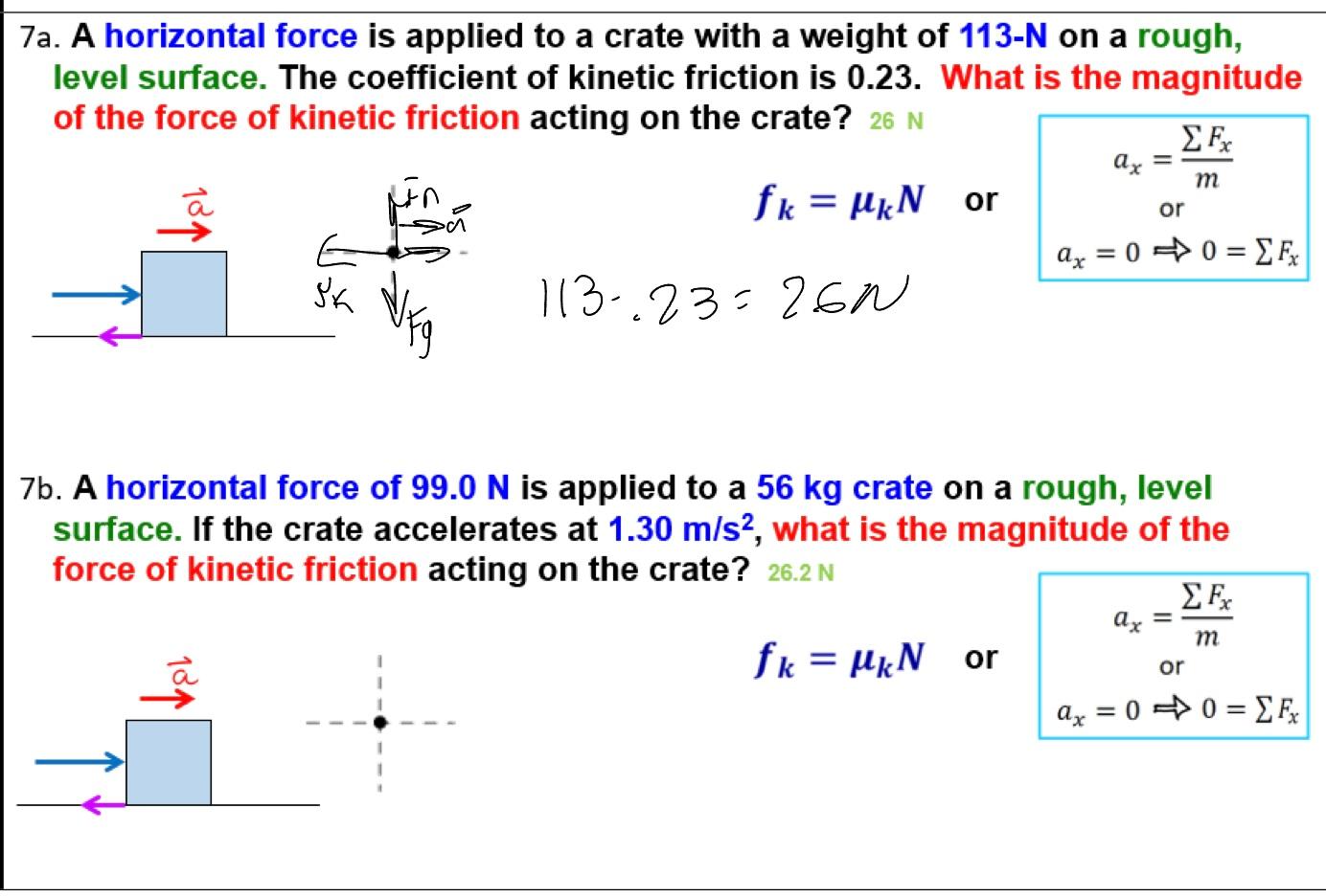 Solved 7a. A horizontal force is applied to a crate with a | Chegg.com