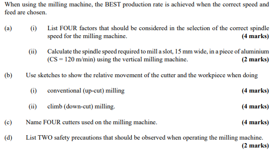 Solved When using the milling machine, the BEST production | Chegg.com