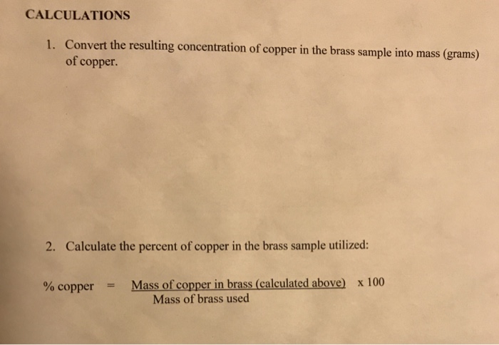 CALCULATIONS Convert the resulting concentration of | Chegg.com