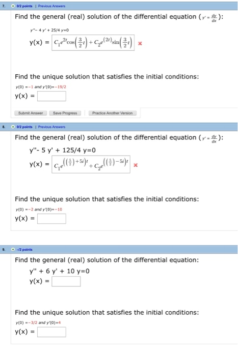 Solved 7. 0/2 points 1 Previous Arewers Find the general | Chegg.com