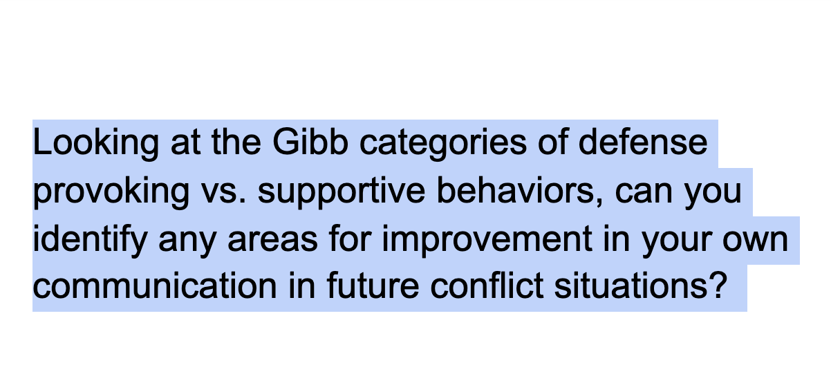 Solved Looking at the Gibb categories of defense provoking | Chegg.com