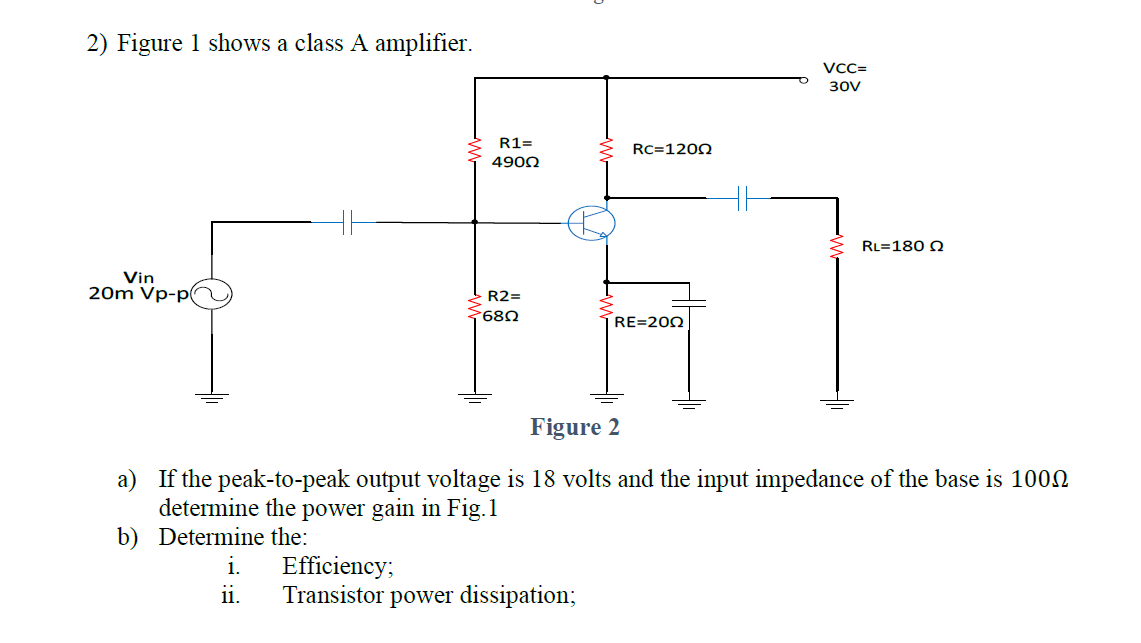 Solved 2) Figure 1 shows a class A amplifier. a) If the | Chegg.com