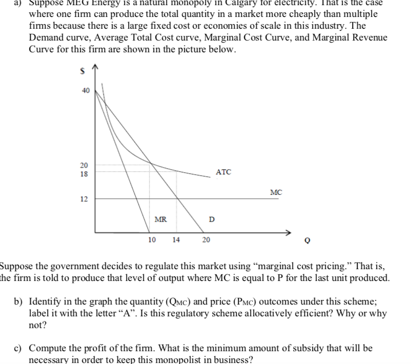 Solved a) Suppose MEG Energy is a natural monopoly in | Chegg.com