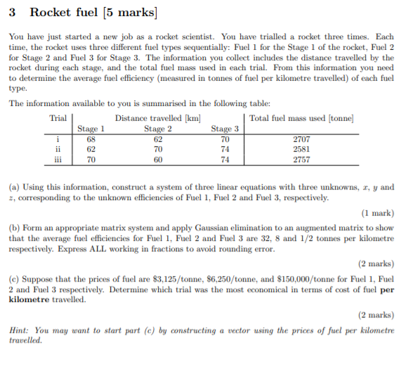 Solved 3 Rocket fuel [5 marks You have just started a new | Chegg.com