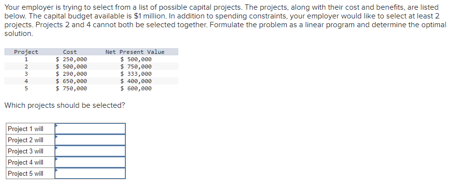 Solved Your employer is trying to select from a list of | Chegg.com