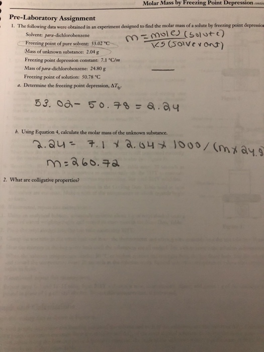 Solved Molar Mass by Freezing Point Depression con | Chegg.com
