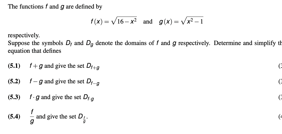 Solved The functions f and g are defined by f(x)=√16-x² and | Chegg.com