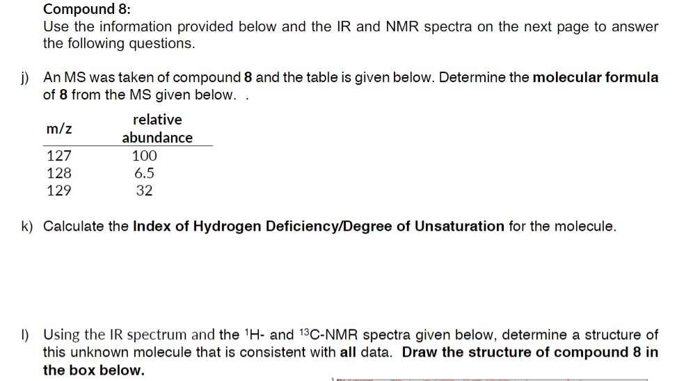 Solved Compound 8: Use the information provided below and | Chegg.com