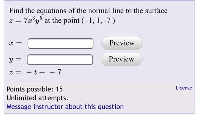 Solved Find the equations of the normal line to the surface | Chegg.com