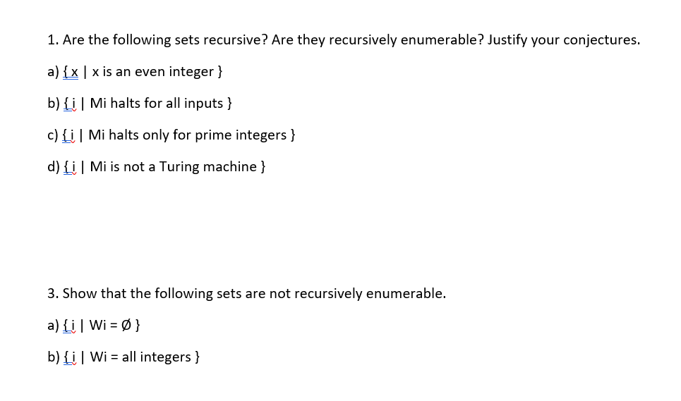 1. Are the following sets recursive? Are they | Chegg.com