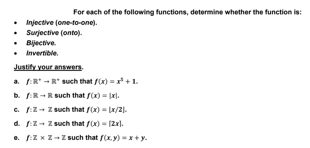 Solved For each of the following functions, determine | Chegg.com