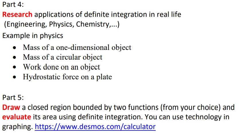 Solved Part 4: Research applications of definite integration | Chegg.com