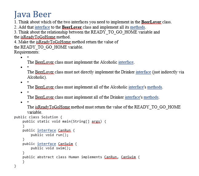 Solved Java Human class and CanRun and CanSwim interfaces | Chegg.com