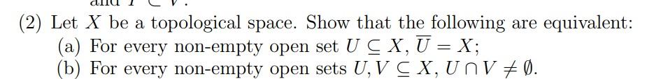 Solved (2) Let X be a topological space. Show that the | Chegg.com