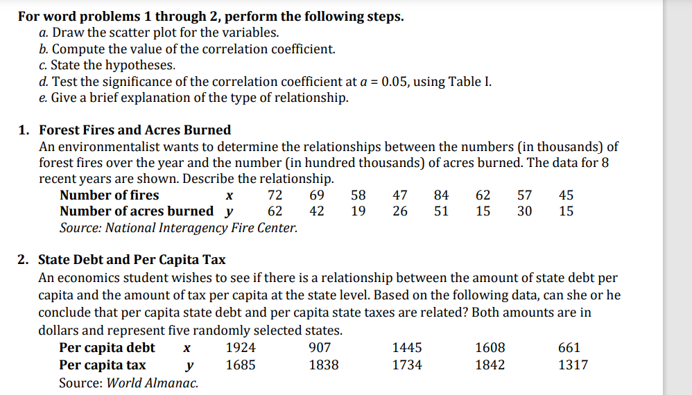 Solved For word problems 1 through 2, perform the following | Chegg.com