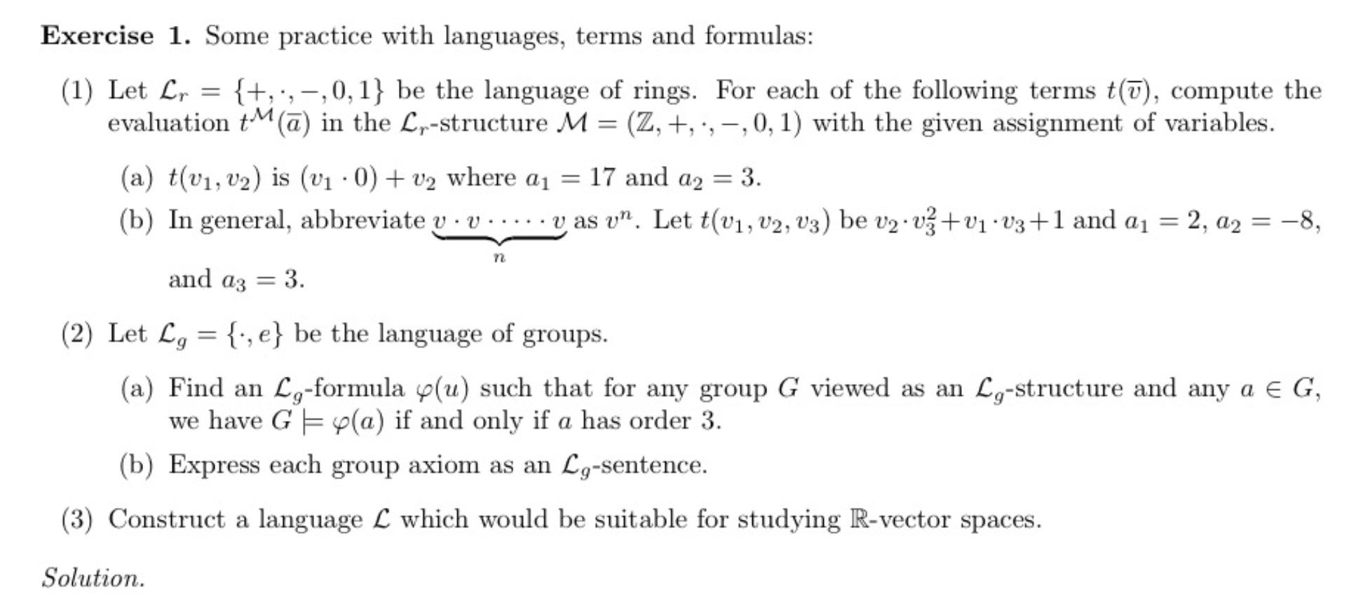 Solved = 1 = Exercise 1. Some practice with languages, terms | Chegg.com