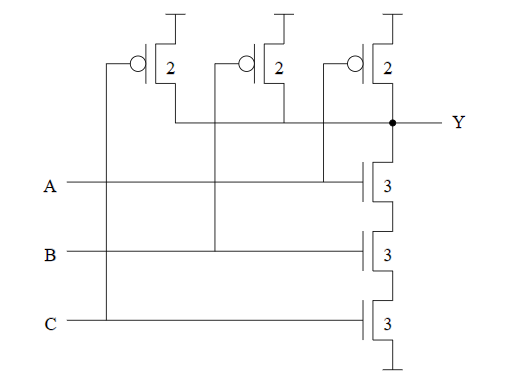 Solved Draw a stick digram of the given CMOS 3 input NAND | Chegg.com