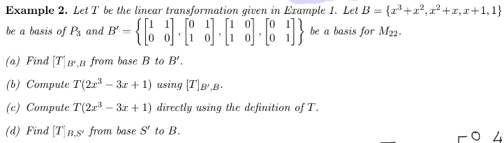 Solved Example 2. ﻿Let T be ﻿the linear transformation given | Chegg.com