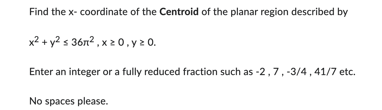 Solved Find the x-coordinate of the Centroid of the planar | Chegg.com